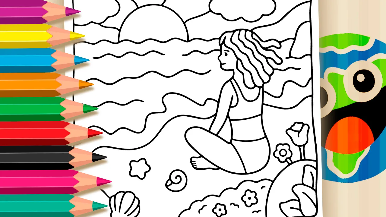 Kawaii Girl on the Beach Coloring Page – Print Free PDF or Color Online ...