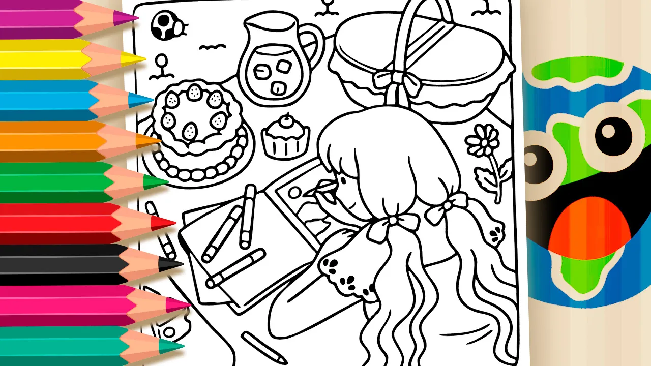 Creative Girl Picnic Theme Coloring Page | World Coloring
