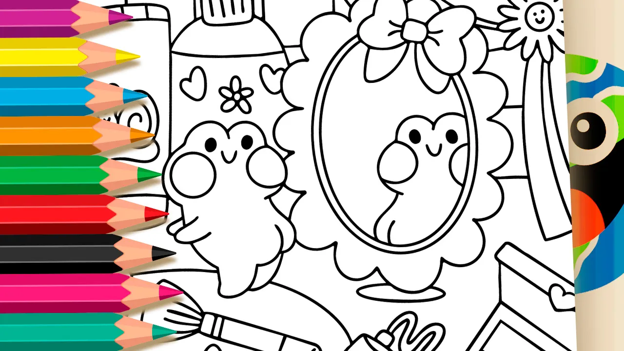Cute Frog Mirror Theme Coloring Page - Free Printable PDF